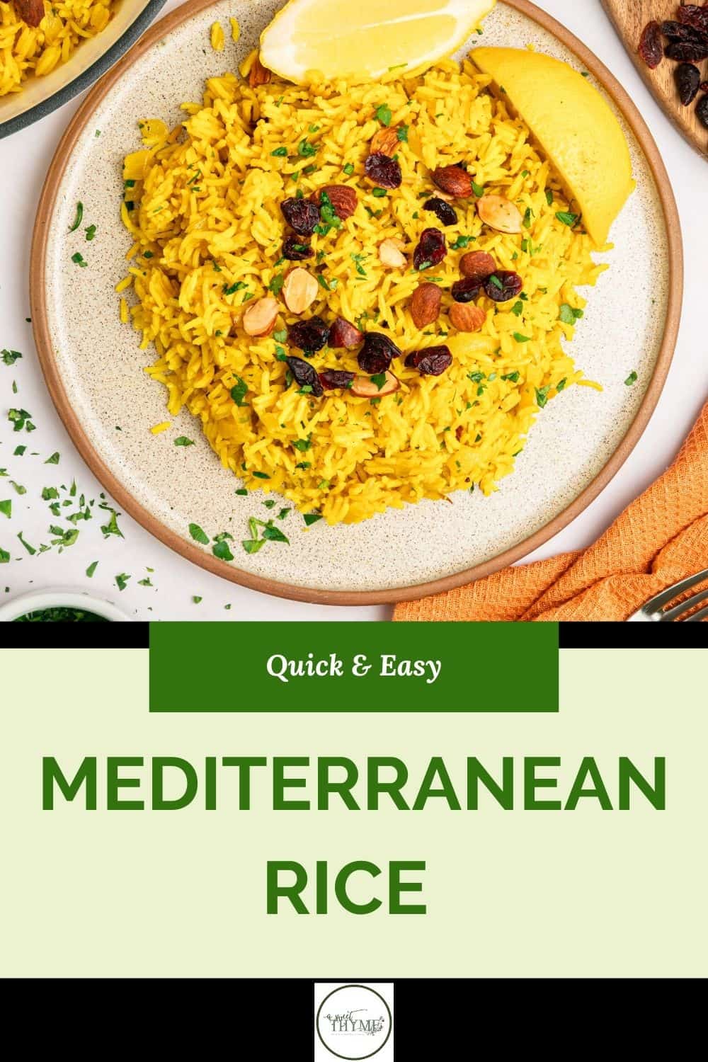 Mediterranean Rice with Turmeric, Almonds, and Raisins - A Sweet Thyme